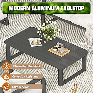 Aluminum Patio Furniture Set,5-Piece Metal Patio Conversation Set with Swivel Rocking Chairs,All-Weather Modern Outdoor Sectional Sofa for Lawn, Garden, Backyard, Balcony (Light Grey Cushions)