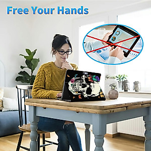 Dikoer for Microsoft Surface Pro 7 Plus/Pro7/Pro 6/Pro 5/Pro 2017/Pro 4 Case 12.3 Inch, Adjustable Stand Back Shockproof Rugged Protection Smart Tablet Cover, Skull Flower