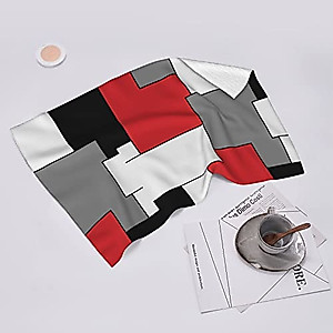 Abucaky White Black Grey and Red Irregular Geometric Hand Towel for Bathroom Soft Absorbent Fingertip Towel Multi-Purpose Towels for Bath, Gym and Spa