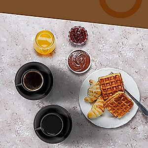 Houseables Espresso Cups and Saucers with Spoons, Black, Stackable Demitasse with Metal Stand, 19 Pieces, 2.5 Ounce, Porcelain, Tea Kit, Teacups, Turkish Coffee Mug, Organizer Rack