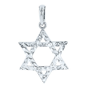 Jewelry America 14K White Gold Hebrew Star of David Charm Pendant with Textured Finish