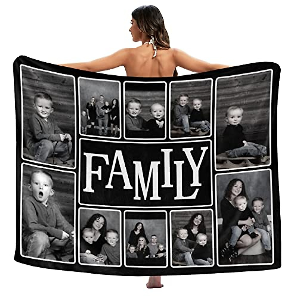 HYHSJY Custom Blankets with Photos, Personalized Throw Blankets with Family Pictures, Making Memories Souvenir Throw Blanket with Family Photos,Birthday Gift for Family Mom Dad Adult Kid