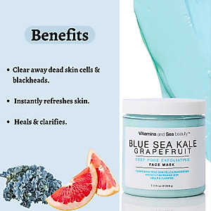 VITAMINS AND SEA BEAUTY, Exfoliating Face Mask Deep Cleansing Purifying Blackhead Pore Control with Blue Sea Kale and Grapefruit, Skincare for All Skin Types, 8.5 Fl Oz