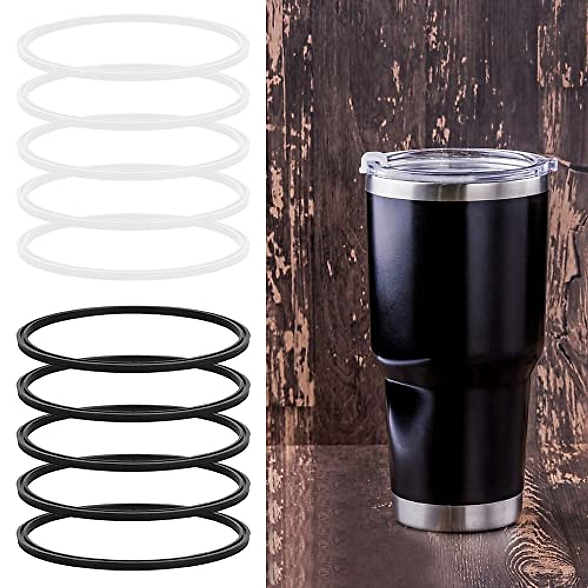 DanziX 10 Pcs Replacement Gasket Compatible with Contigo Snapseal Byron Travel Mug 16oz & 20oz,Leak-Proof Rubber Seals Lid Gaskets Replacement for Contigo Mugs (Black&White)