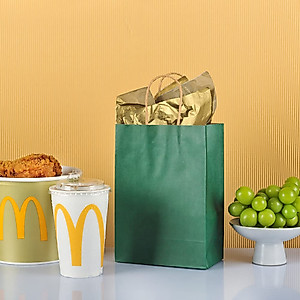 Small Dark Green Paper Bag with Handle Party Favor Bag 8.2x5.9x3 inch for Christmas Birthday Summer Jungle Party Recycled Bag, Pack of 12
