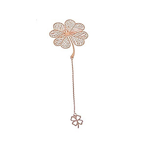 yueton Metal Leaf Bookmarks Clover Leaf Bookmarkers Rose Gold Plated Brass Page Marker with Metal Pendant for Book Lovers
