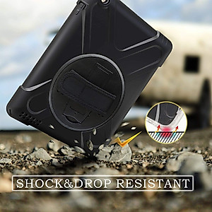 iPad 5th/6th Generation Case 9.7 Inch 2017 2018 for Kids with 360 Rotating Stand+Hand Strap | Military Grade Heavy Duty Rugged Shockproof Case for iPad 6th/5th Gen 9.7" A1893/A1954/A1822/A1823 | Black