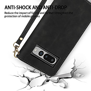 ZZXX for Google Pixel 7 Pro Case Wallet with RFID Blocking Card Slot Premium PU Leather Zipper Flip Folio Wallet with Wrist Strap Kickstand Protective for Google 7 Pro Wallet Case(Black 6.7 Inch)