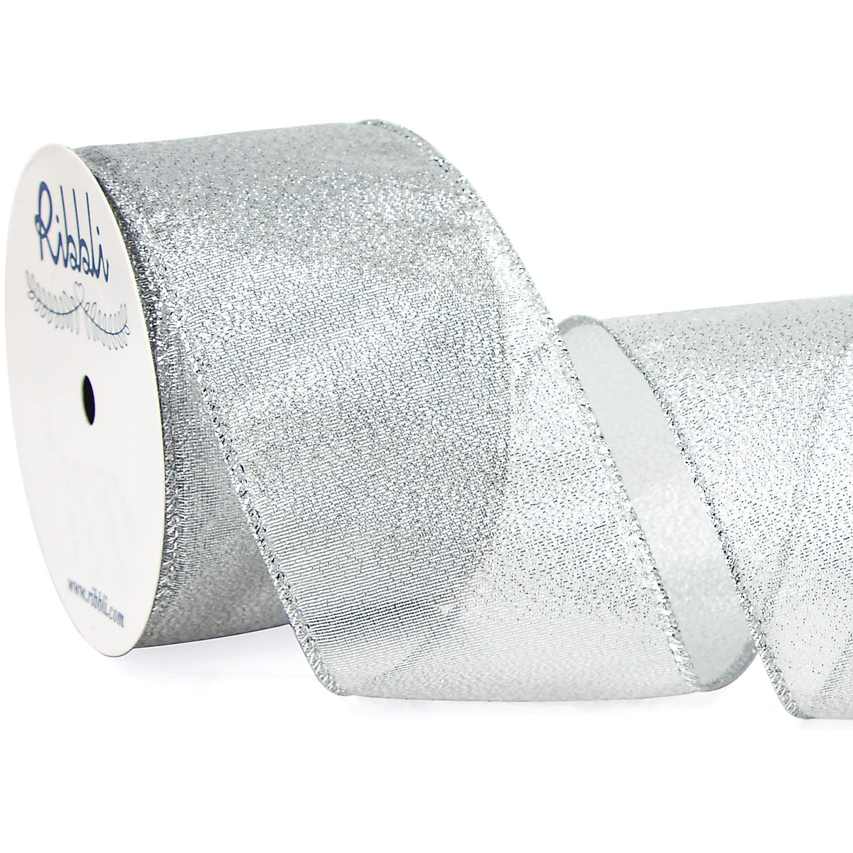 Ribbli Metallic Silver Wired Ribbon,2-1/2 Inch x Continuous 10 Yard, Silver Glitter Ribbon with Silver Edge,Christmas Ribbon for Wreaths,Big Bow,Gift Wrapping, Christmas Tree Decoration