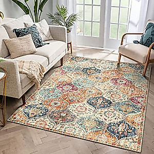 Lahome Moroccan Trellis Area Rug, 3x5 Washable Bedroom Rug Indoor Non-Slip, Small Oriental Accent Throw Rug for Kitchen Entryway Bathroom Living Room Office Carpet (Cream, 3x5ft)