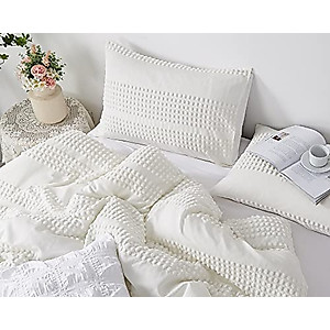 Cupocupa White Tufted Comforters Sets Bedding for Queen Bed 3PCS Boho Soft Fluffy Lightweight Comforter with 2 Pillow Cases for All Season