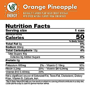 V8 +SPARKLING ENERGY Orange Pineapple Energy Drink, Made with Real Vegetable and Fruit Juices, 11.5 FL OZ Can (Pack of 12)
