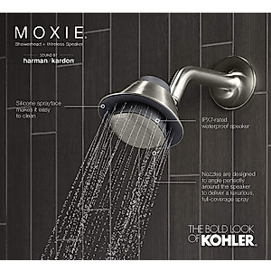 KOHLER 28238-NKE-BN Moxie Bluetooth Showerhead, Waterproof Shower Speaker, 2.5 GPM, Vibrant Brushed Nickel
