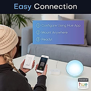 RunLessWire Click for Philips Hue Wireless Dimmer Light Switch, Smart Switch with Battery-Free Installation (Switch, White)