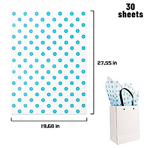 MR FIVE Blue Polka Dot Baby Shower Tissue Paper Bulk,20" x 28",Blue Gift Wrapping Tissue Paper for Gift Bags,Baby Shower Tissue Paper for Boy,30 Sheets