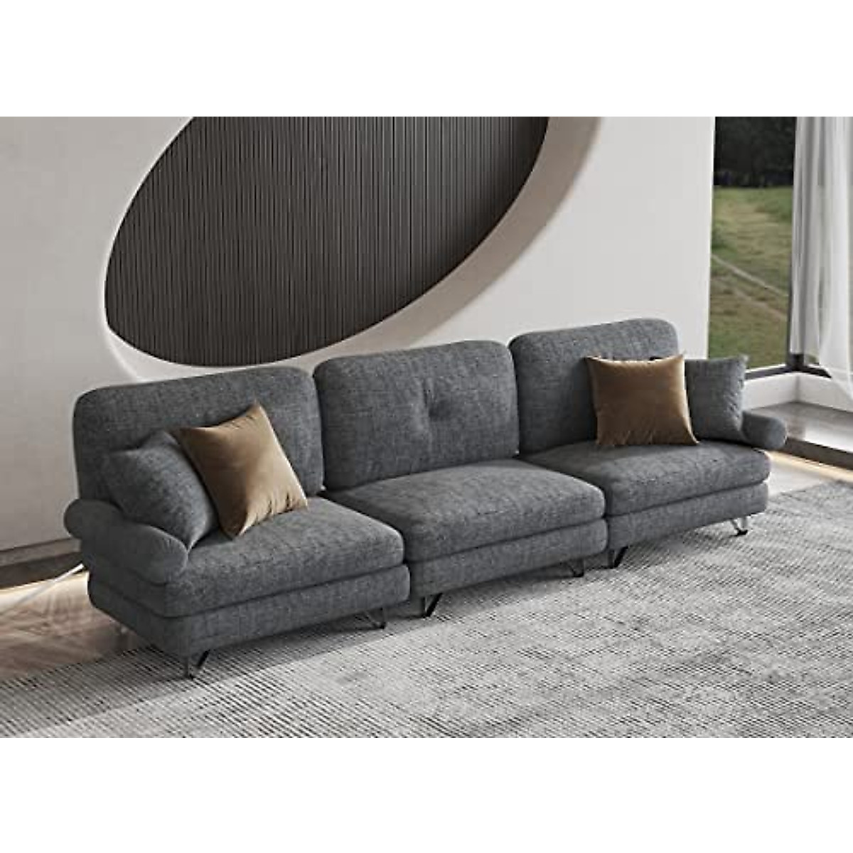HOMERILLA Sectional Sofa, Modular Sofa, Modern Loveseat Living Room Seater Sofa with Armrest, Sleeper Bed Couch, Easy to Clean Sofa, L-Shape Sofa, 3-Seat Sofa, Dark Grey