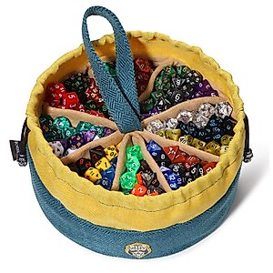 CardKingPro Monstrous - Dice Bag with 8 Pockets - Blue/Yellow - Huge Capacity 500+ Dice - Great for Dice Hoarders