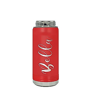 Personalized Bottle 20 oz with Straw Red Custom Laser Engraved Stainless Steel Vacuum Insulated Sport Bottle with Name