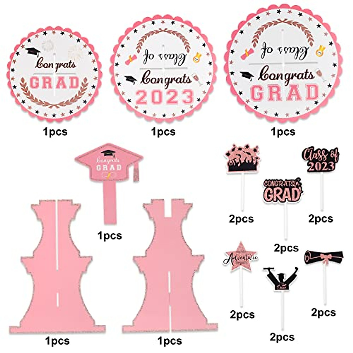 Yunqing Graduation Decorations Class of 2023 - Cupcake Stand Set with 12 Pack Graduation Cake Toppers, Perfect for Graduation Theme Dessert & Gift Presentation
