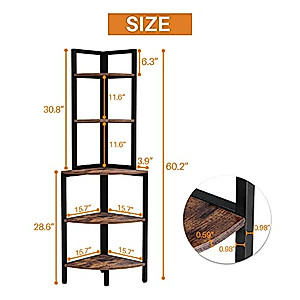 Bigbiglife Corner Shelf Stand, Corner Bookshelf for Storage and Display, Industrial Corner Ladder Shelf, Rustic Brown