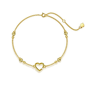 14K Solid Gold Moissanite Heart Bracelet for Women, Real Gold Love Heart Bracelets Jewelry Anniversary Christmas Gifts for Wife, Mom, 8 inch (Adjustable Length)