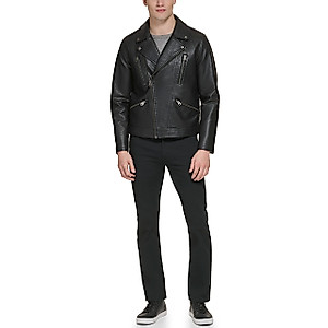Levi's Men's Faux Leather Motorcycle Jacket, Black Multi Zip