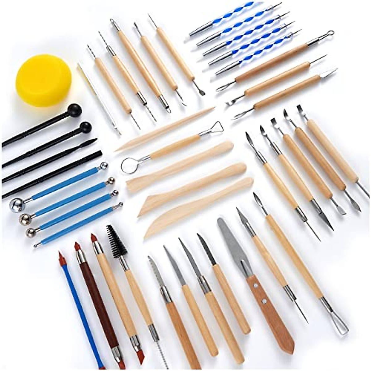TEMONTIAN Pottery Clay Sculpting Tools，44Pcs Double Sided Polymer Clay Tools, Ceramic Clay Carving Tool Set with Carrying Case Bag for Beginners, Pottery Tools and Supplies for Professionals Kit