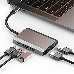 Leya-US Spare Part TW5A 5 in 1 USB-C/Type-C to 3 USB 3.0 + USB-C/Type-C + HDMI Interfaces HUB Adapter (Grey) (Color : Grey)
