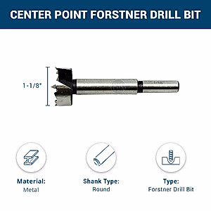 Benchmark Abrasives Drilling Forstner Drill Bit for Smooth Cutting, Woodworking Tool for Cutting Holes, Punching in Soft Hard Wood, Round Shank Fit Drills, Drill Presses (1-1/8")
