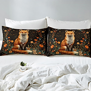3D Fox Duvet Cover Set King Size,Twelve Constellations Botanical Comforter Cover 3Pcs,Flower Green Leaves Bedding Set for Kids Boys Teens Girls Room Decor,Wild Animal Bedspreads Cover,2 Pillowcases