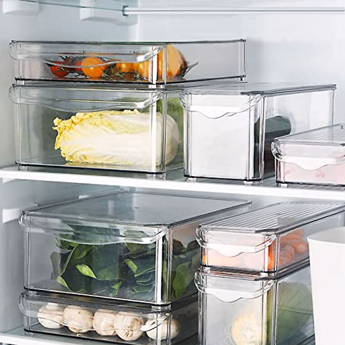 Refrigerator Organizer Bins with Lids 4 Pack,Stackable Clear Refrigerator Organizer For Fridge, Freezer, Kitchen Cabinet, Pantry Organization, Freezer Organizer Bins