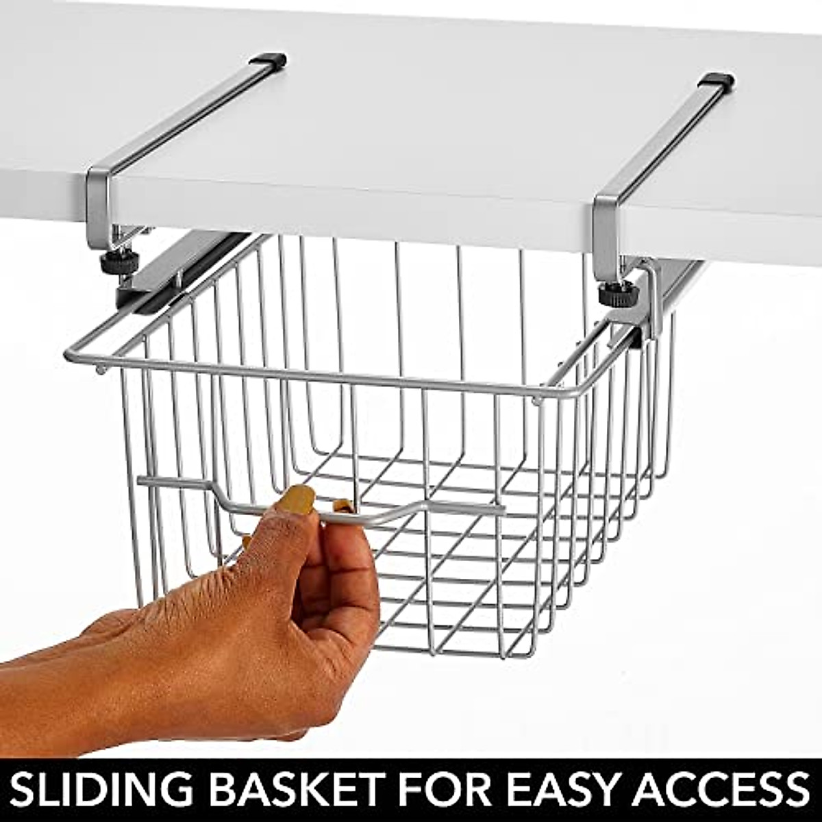 mDesign Metal Wire Extra Small Hanging Basket Pullout Drawer w/Handle; Sliding Under Shelf Storage Organizer Rack for Kitchen, Cabinet, Pantry; Attaches to Shelves, Easy Install - 2 Pack - Silver