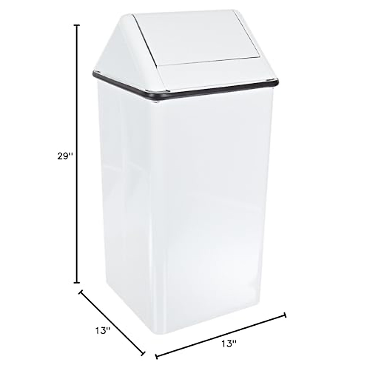 Witt Industries 1311HTWH Stainless Steel 13-Gallon Waste Watcher Hamper and Swing Top Receptacle, Square, 13" Width x 13" Depth x 29" Height, White