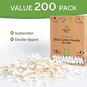 Dog Q Tips - 200pcs - 6'' Long Bamboo Cotton Swabs for Dog Ear Cleaning - Large 0.35'' Cotton Tips, Biodegradable & Eco-Friendly - Ear Swabs for Dogs, Professional Pet Ear Cleaning for Dogs and Cats.