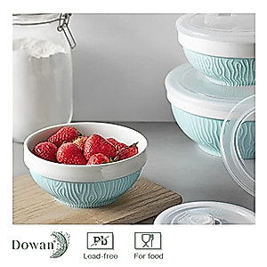 DOWAN Bundle Ceramic Bowls with Lids, Turquoise