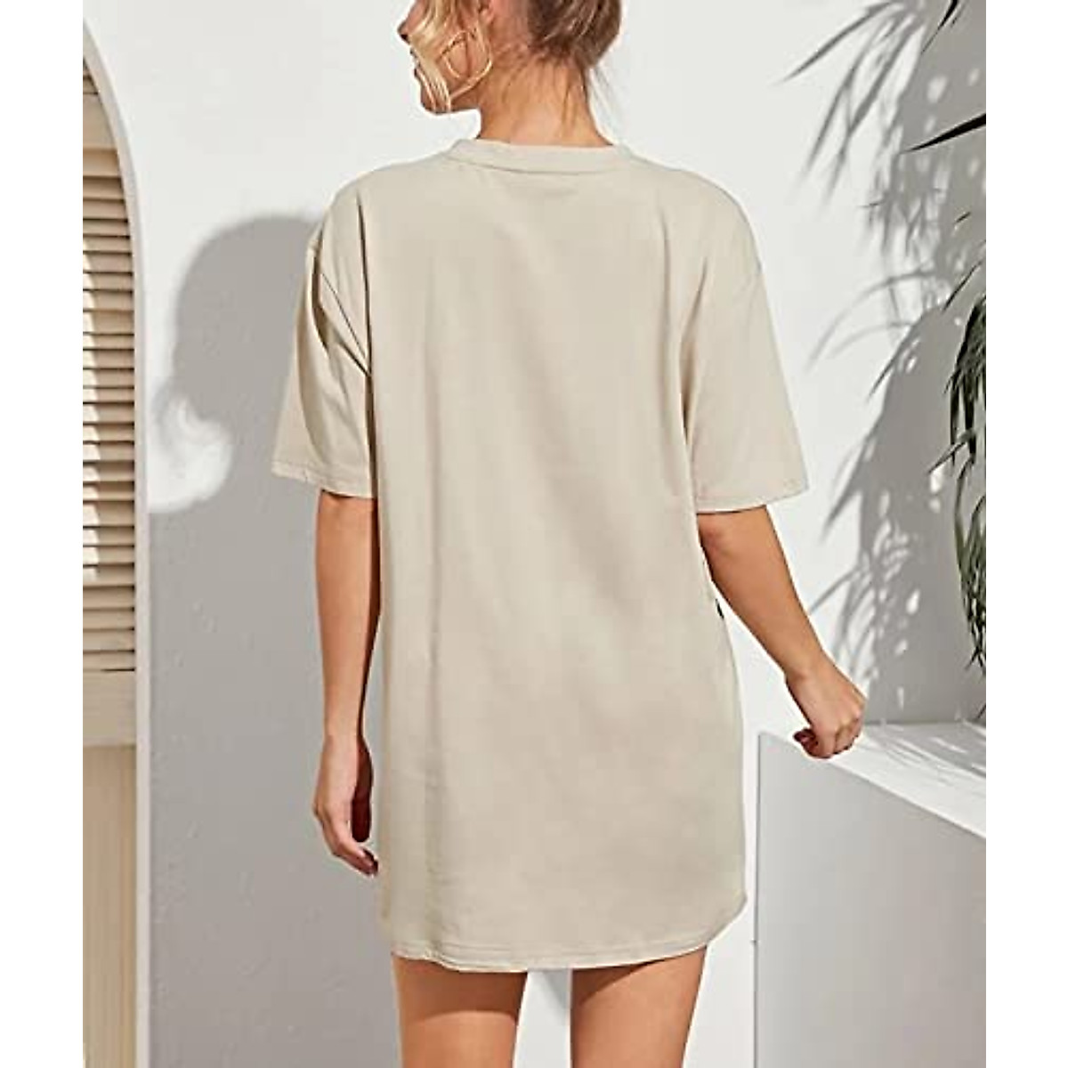 Meladyan Women’s Oversize Graphic Printed Loose Tee Short Sleeve Round Neck Loose Tshirt Tops Apricot