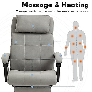 AVAWING Ergonomic Office Chair, Big and Tall Heated Massage Executive Office Chair, Adjustable High Back Cushion Lumbar Back Support Home Office Desk Chair with Foot Rest, 6-Point Vibration, Grey