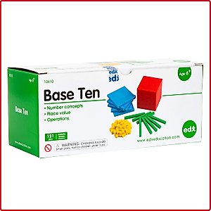 edxeducation Four Color Plastic Base Ten Set - 121 Pieces - Hands-on Math Manipulative for Kids - Teach Number Concepts, Place Value and Measurement - Math Learning Tools for Kids