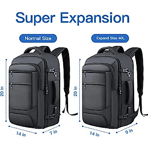 Lapsouno Carry On Backpack, Travel Backpack, Expandable 40L Carry On Luggage Backpack for Travel, Airplane Approved Large Luggage Backpack for Men Women, Business Daypack Weekender Bag with USB,Black