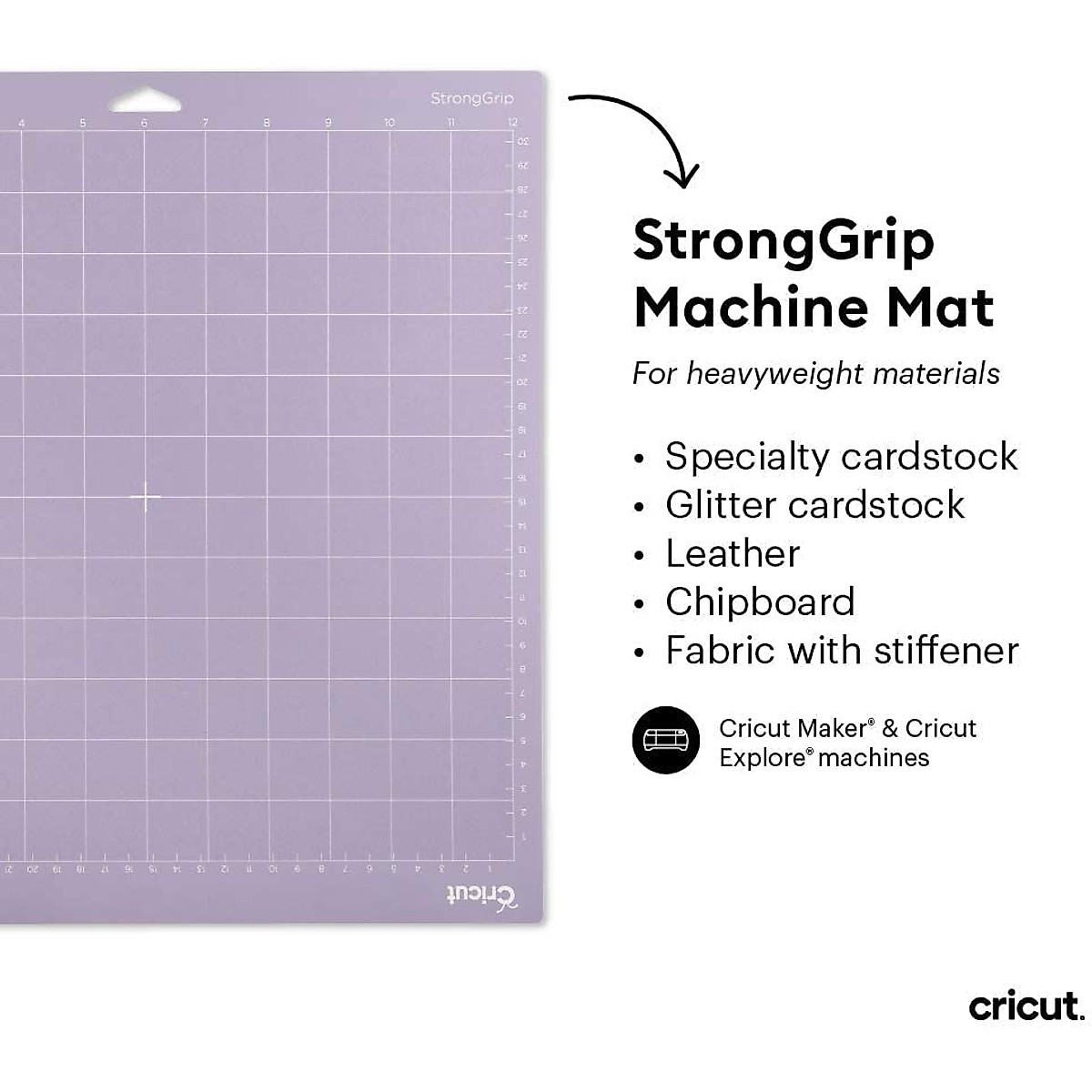 Cricut StrongGrip Cricut Cutting Mat 12in x 24in, Craft Cutting Mat for Maker & Explore, Use with Heavyweight Materials - Specialty Cardstock & More, Reusable, Clear Protective Film (1 Count)