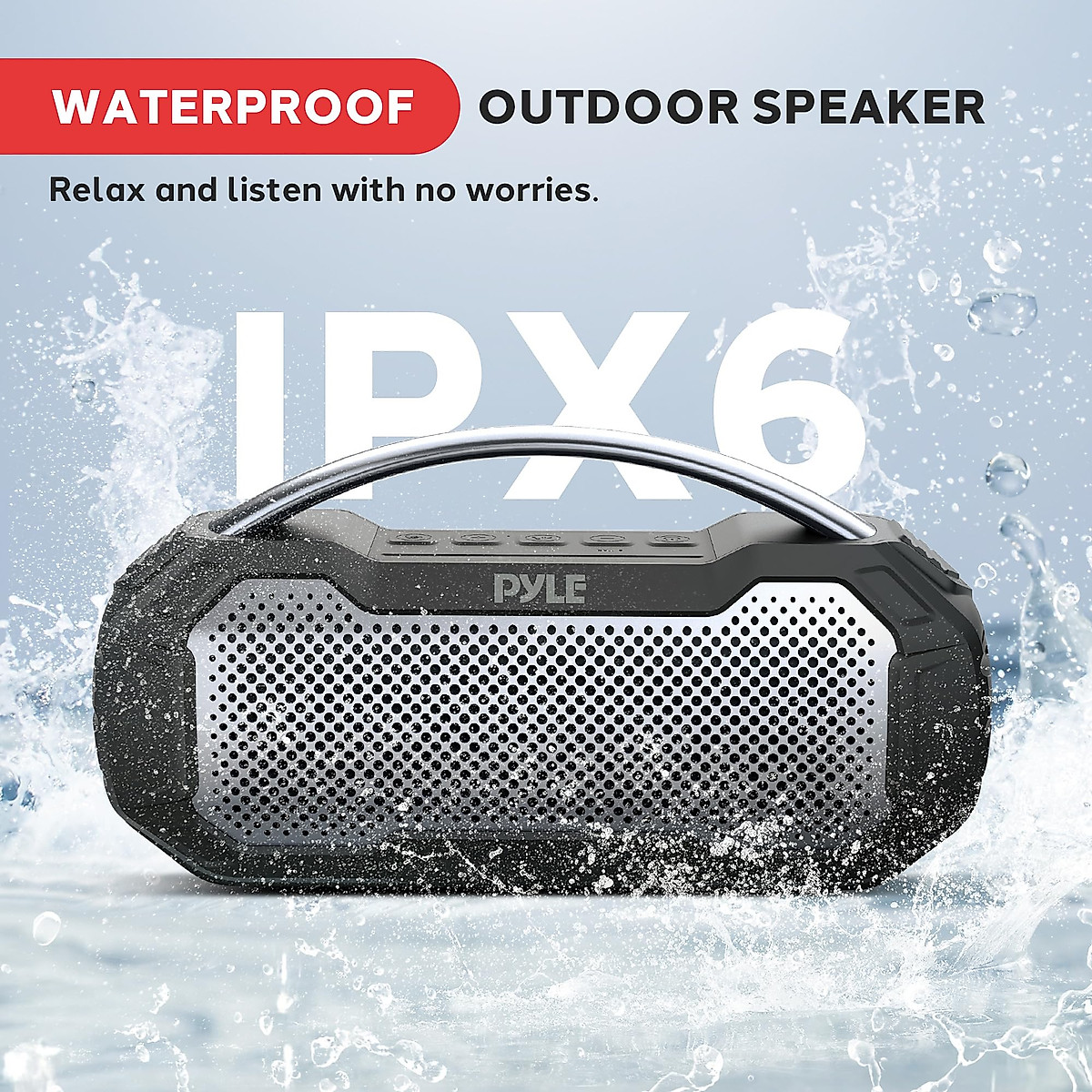 Pyle Portable Wireless Bluetooth Loud Streaming Speaker w/Deep Bass Hands-Free Microphone w/TWS Stereo Sound Function - IPX6 Waterproof Outdoor Speaker, 8H Playtime, AUX, BT Range 32+ ft - PCMPSB1BK