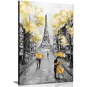 Panther Print, Canvas Wall Art, Yellow Black, Grey & White Paris, Beautiful Living Room and Bedroom Decor Framed Art, Picture Prints for Walls, Famous Place Design, (30x20)