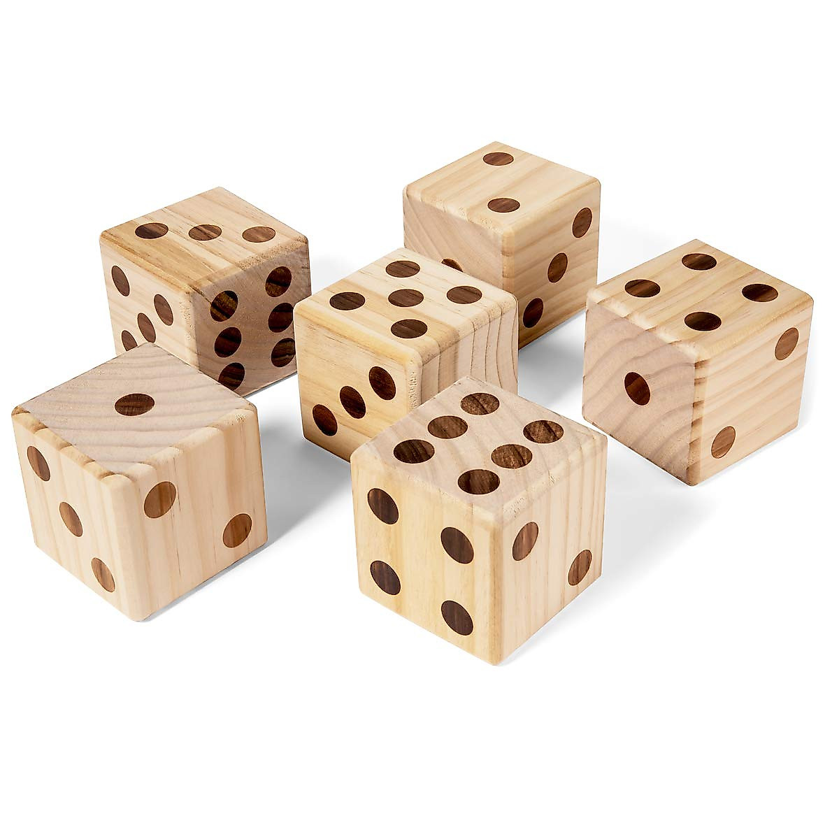 Giant Wooden Yard Dice Set for Lawn Games and Outdoor Yard Games. Family Fun - Includes Larger Double Sided Yardzee and Farkle Dry Erase Scoreboard, 6 Dices (White)