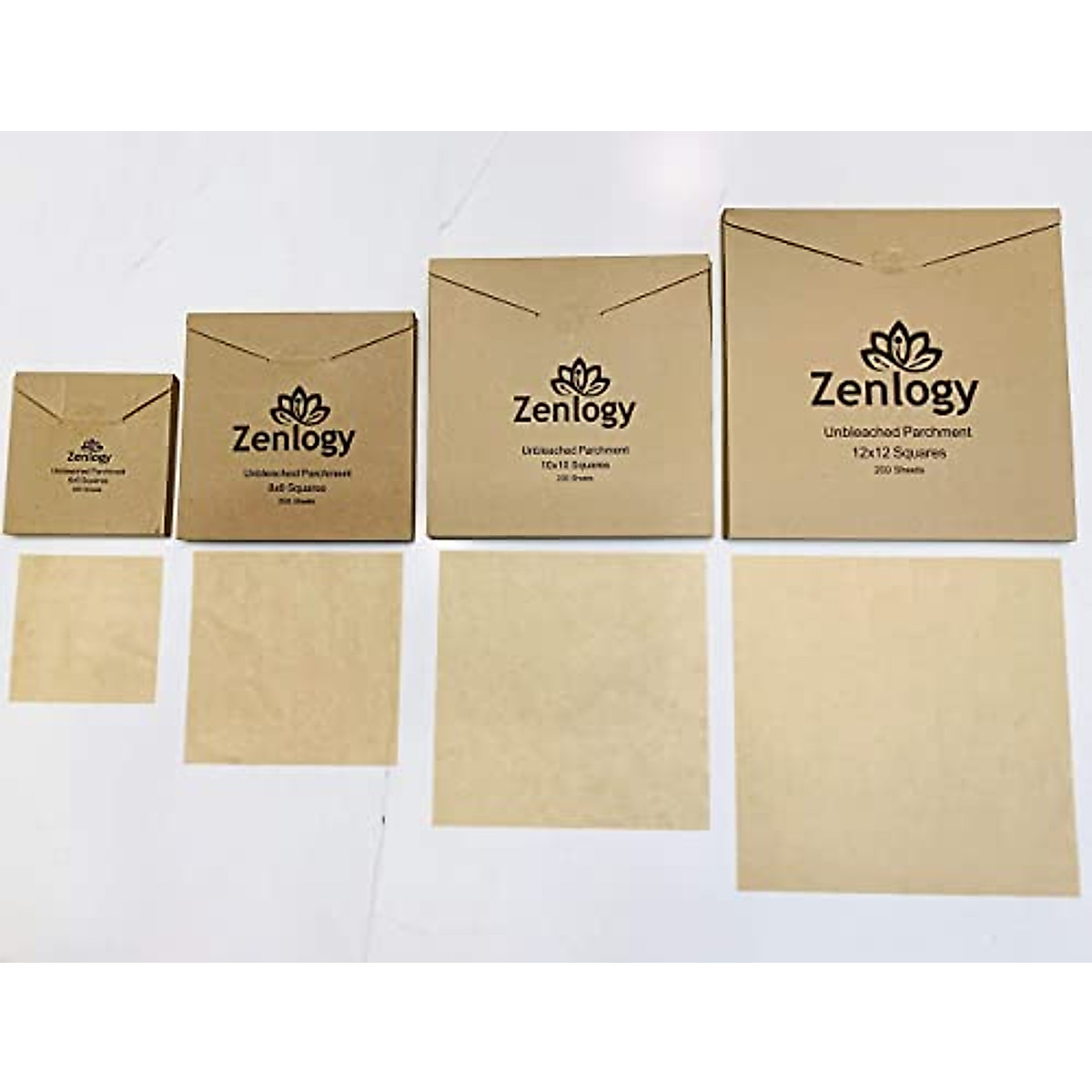 Zenlogy 12x12 Parchment Paper Squares (200 Sheets), Unbleached, High Heat, Non-stick, Pre-cut Baking Paper for Dehydrator, Ninja Foodi Flip Air Fryer, Toaster Oven, and so much more.