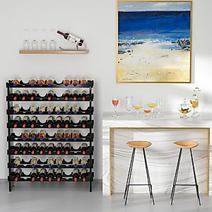 Domax Wine Rack Freestanding Floor - 8 Tiers Wine Bottle Holder 72 Bottle Stackable Wine Rack， Bamboo Wine Holder Wine Storage Racks for Kitchen, Bar, Pantry and Cellar (Black)