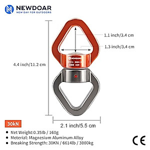 NewDoar Swing Swivel,30KN CE Certified Micro Rotator Swivel Device for Swing Aerial Dance/Yoga/Swing/Hanging Hammock/Rock Climbing Tree Arborist(Silver Orange)