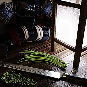 Dalstrong Shogun Elite Series Damascus Japanese AUS-10V Super Steel Granton Edge Slicing & Carving Kitchen Knife, 12 Inches, Sheath Included