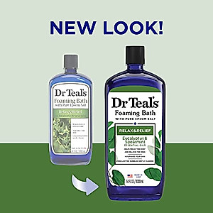 Dr Teal's Foaming Bath with Pure Epsom Salt, Relax & Relief with Eucalyptus & Spearmint, 34 fl oz (Packaging May Vary)