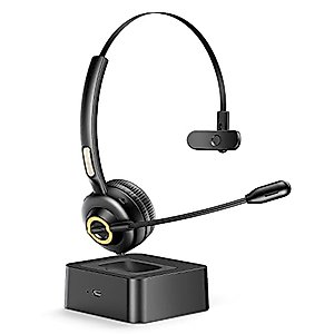 Bluetooth Headset with Microphone, NIXIUKOL Trucker Bluetooth Headset Noise Cancelling Microphone with Charging Base, Hands-Free Wireless Cell Phone Headset for Home Office Call Center Skype PC Laptop