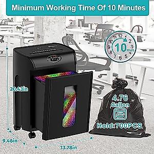 Woolsche Paper Shredder, 10-Sheet Micro Cut with 4.76-Gallon Pull Out Basket, P-6 Security Level, 3-Mode Design Shred Paper and CD/Credit Card, Durable&Fast with Jam Proof System Shredder for Office
